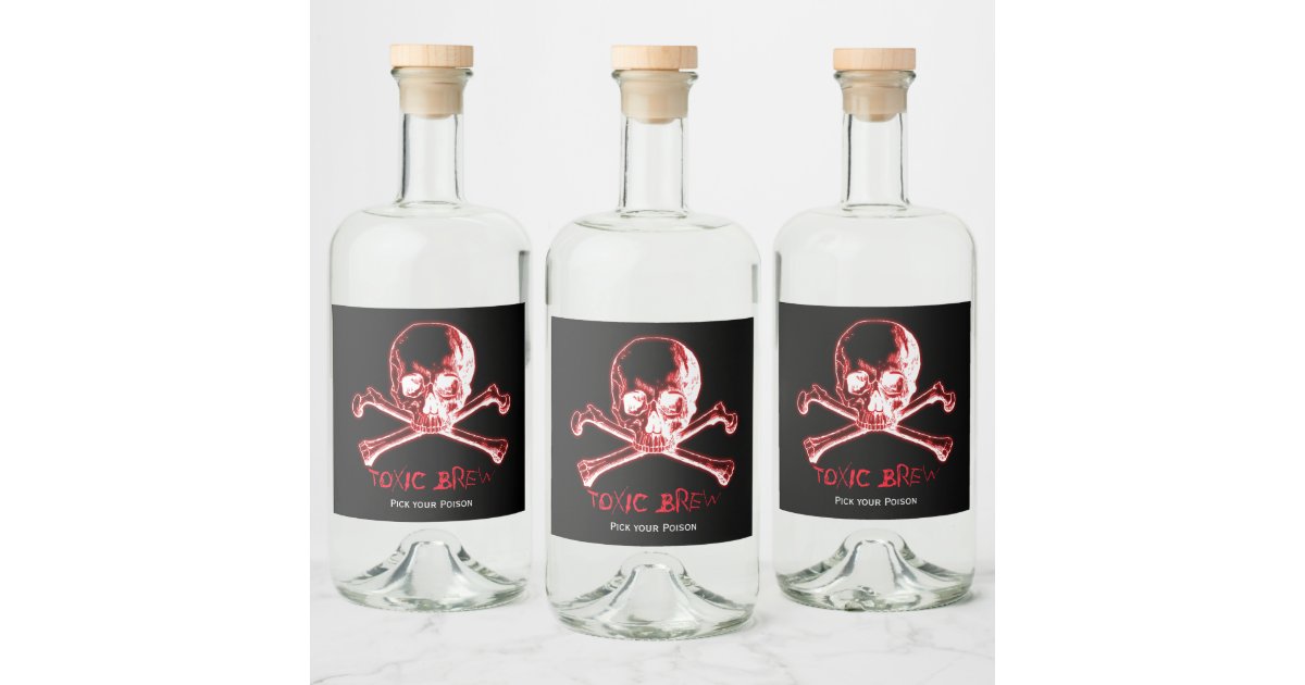 Halloween Glowing Skull and Crossbones Liquor Bottle Label | Zazzle