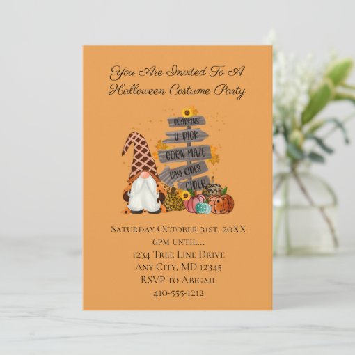 Halloween Gnomes, Fall, Pumpkins, Halloween Party Invitation | Zazzle