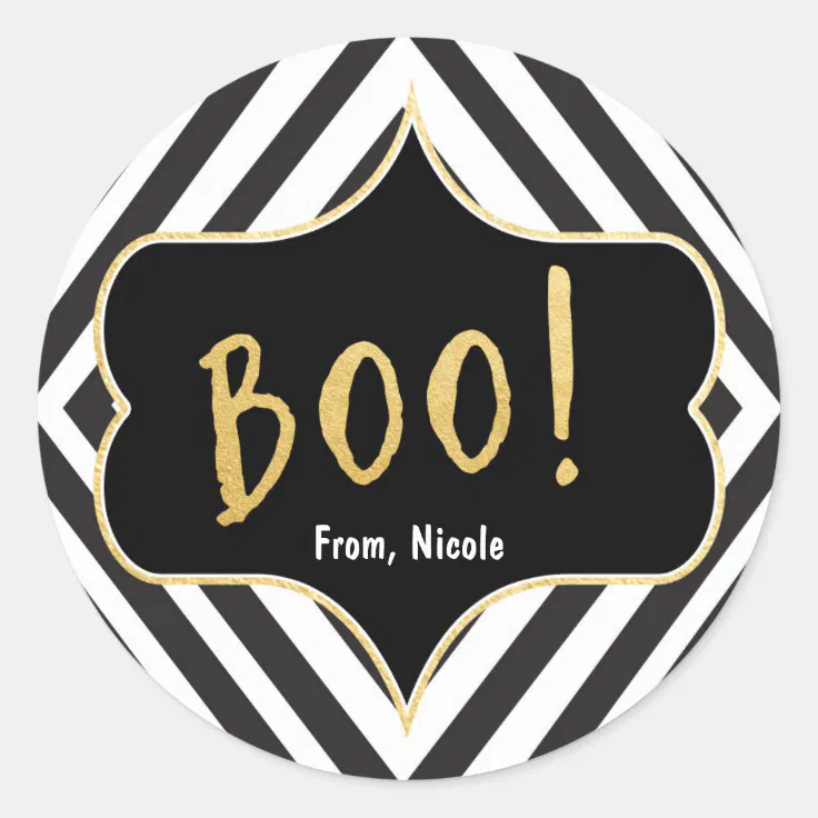 Halloween Gold BOO Black White Modern Chic Sticker | Zazzle