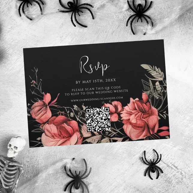 Halloween Gothic Floral QR Code Wedding RSVP Card | Zazzle