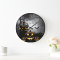 Halloween graveyard scenes pumpkin haunted house large clock | Zazzle