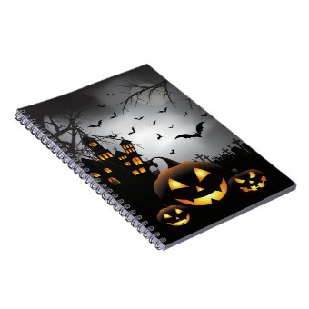 Halloween graveyard scenes pumpkin haunted house notebook | Zazzle