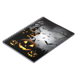 Halloween graveyard scenes pumpkin haunted house notebook | Zazzle