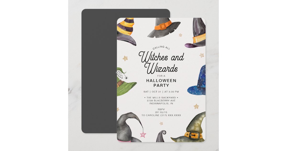 Halloween Gray Wizards & Witches Party Invitation | Zazzle