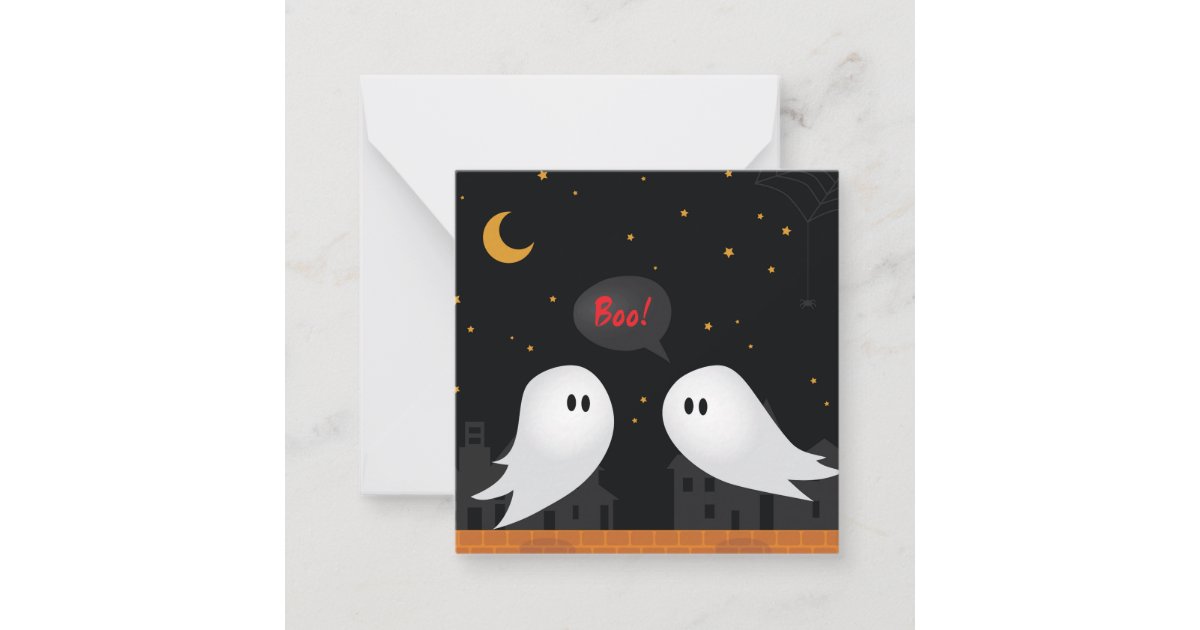 Halloween greetings, cute ghosts in town note card | Zazzle