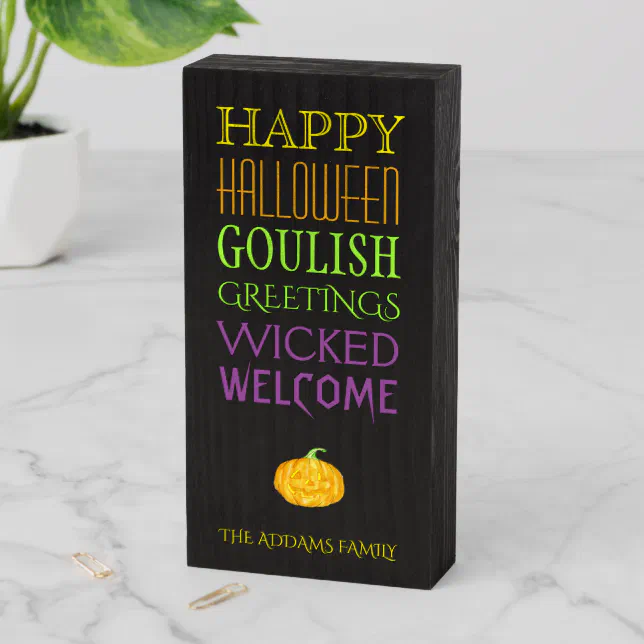 Halloween Greetings Text Personalized Wooden Box Sign | Zazzle