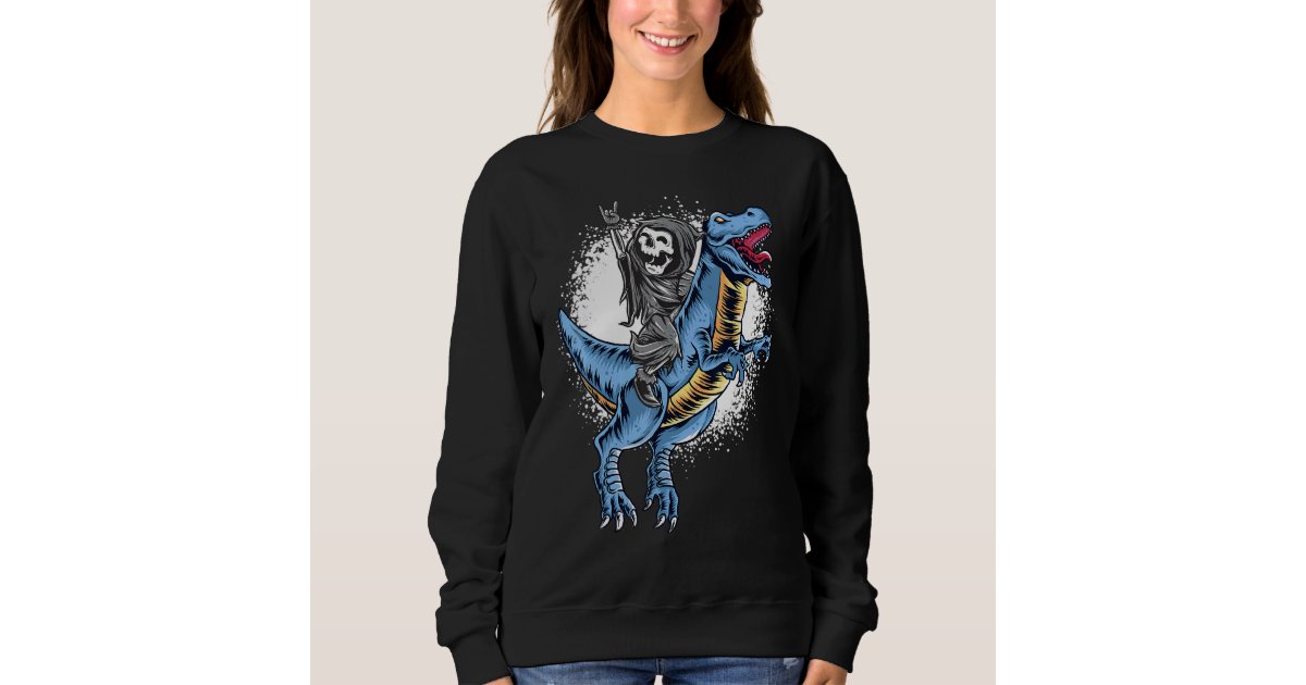 Halloween Grim Reaper Rocker Riding T Rex Dinosaur Sweatshirt | Zazzle