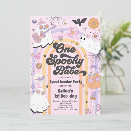 Halloween Groovy Cute Ghost 1st Birthday Party Invitation | Zazzle