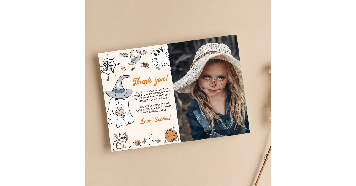 Halloween Groovy Cute Ghost Birthday Party Thank You Card | Zazzle