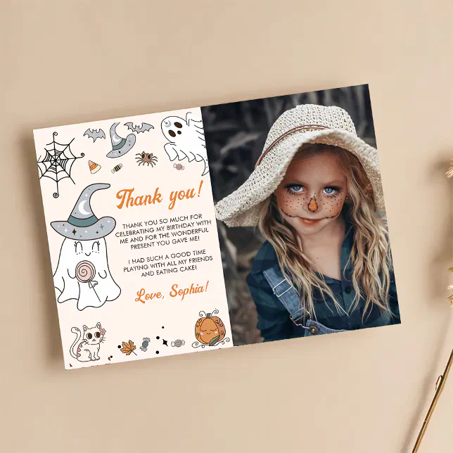 Halloween Groovy Cute Ghost Birthday Party Thank You Card | Zazzle