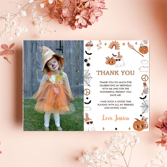 Halloween Groovy Cute Ghost Photo Thank You Card | Zazzle