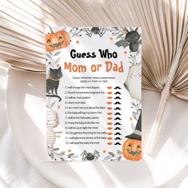 Halloween Guess Who Mom or Dad Baby Shower Game Invitation | Zazzle