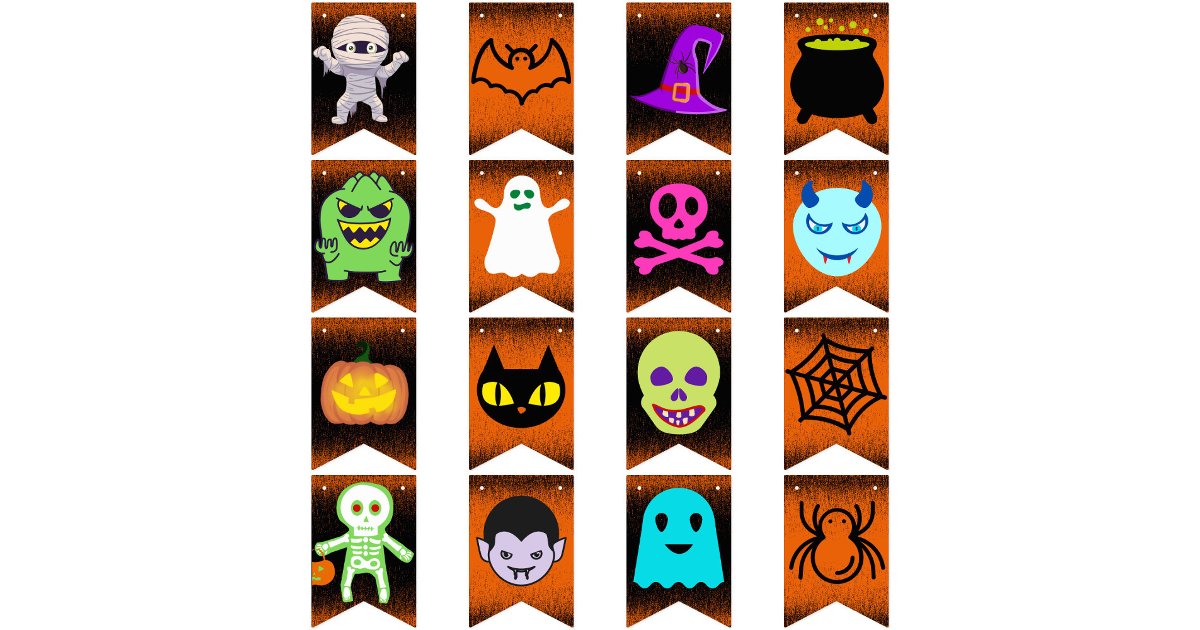 Halloween Happy Halloween Party spooky fun cute 16 Bunting Flags | Zazzle