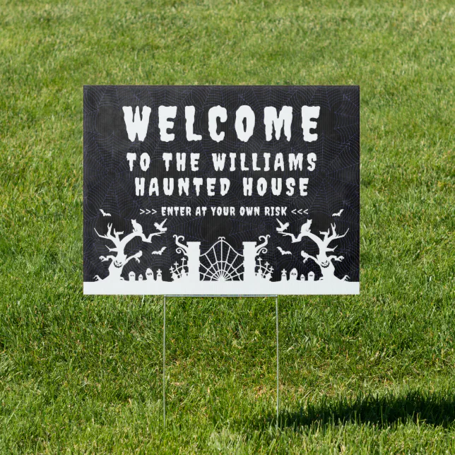 Halloween Haunted House Spooky Family Yard Welcome Sign | Zazzle