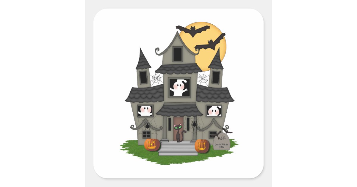Halloween Haunted House Square Sticker | Zazzle