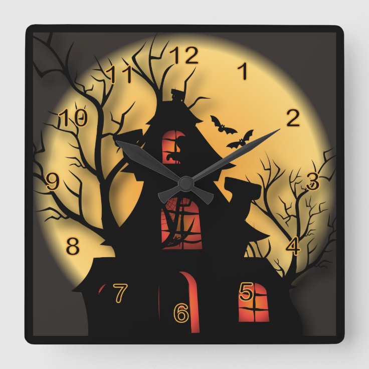Halloween Haunted House Square Wall Clock | Zazzle