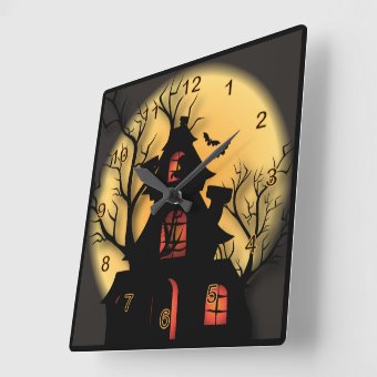 Halloween Haunted House Square Wall Clock | Zazzle