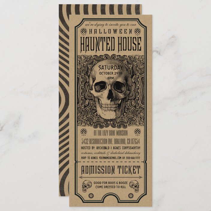 Halloween Haunted House Ticket Invitations Kraft | Zazzle