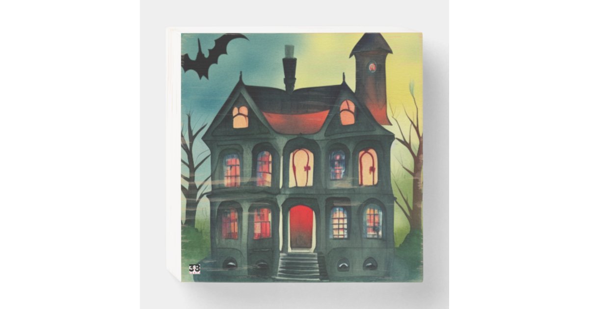 Halloween Haunted House Wood Art Wooden Box Sign | Zazzle