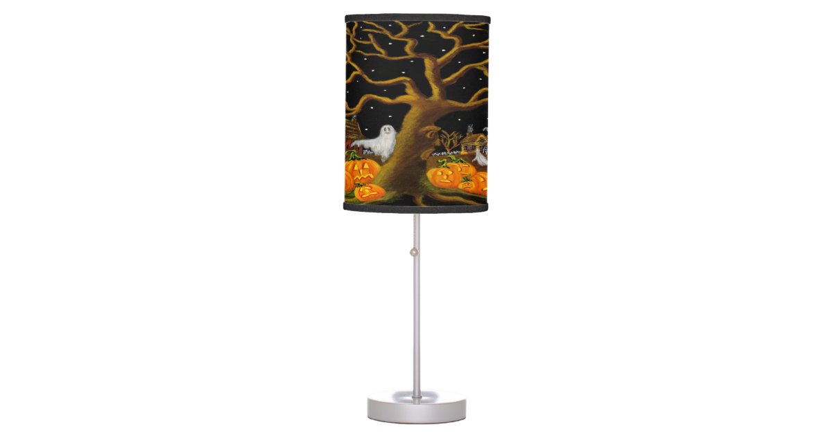 Halloween haunted village table lamp | Zazzle