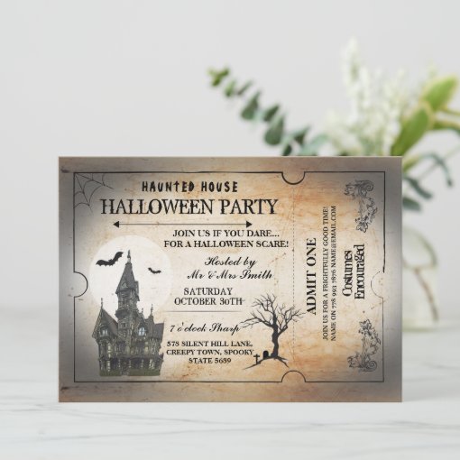 Halloween House Party Invite Horror Spooky Ticket | Zazzle