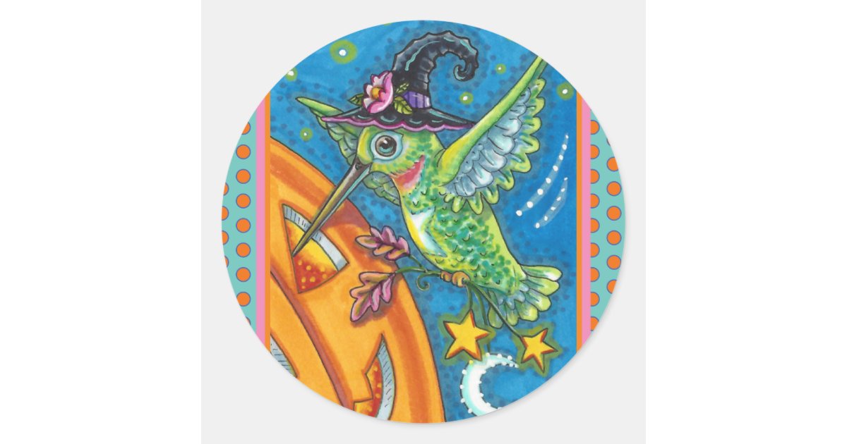 HALLOWEEN HUMMINGBIRD & JACK O LANTERN WHIMSY CLAS CLASSIC ROUND ...