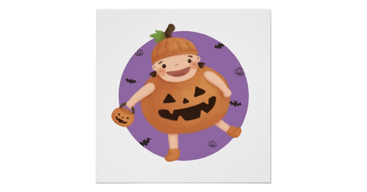 Halloween Illustration: Pumpkin Girl Poster | Zazzle
