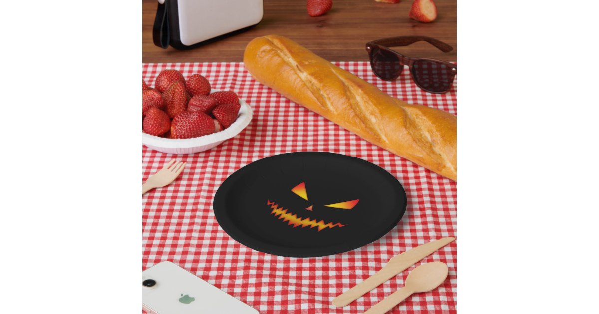 Halloween Jack O'Lantern face cool scary evil Paper Plates | Zazzle