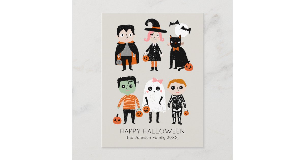 Halloween Kids Illustration Custom Name Postcard | Zazzle