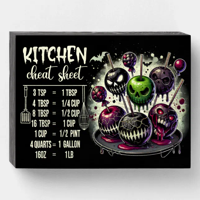 Halloween Kitchen Measurements Cheat Sheet Wooden Box Sign | Zazzle