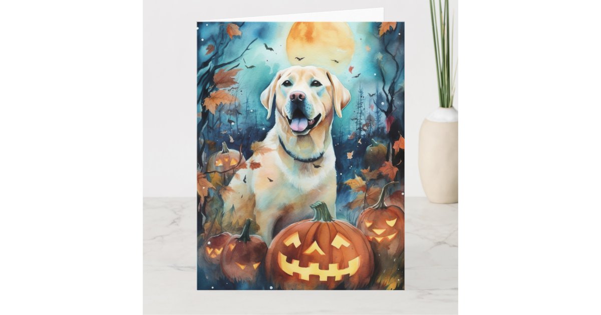 Halloween Labrador With Pumpkins Scary Card | Zazzle
