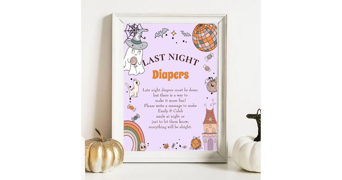 Halloween "Last Night Diapers" Baby Shower Game Poster | Zazzle