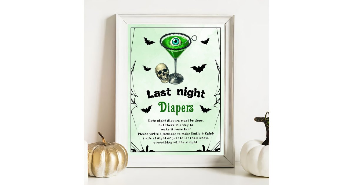 Halloween "Last Night Diapers" Baby Shower Game Poster | Zazzle