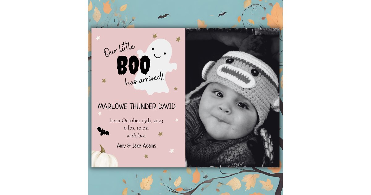 Halloween Little Boo Baby Birth Photo Announcement | Zazzle