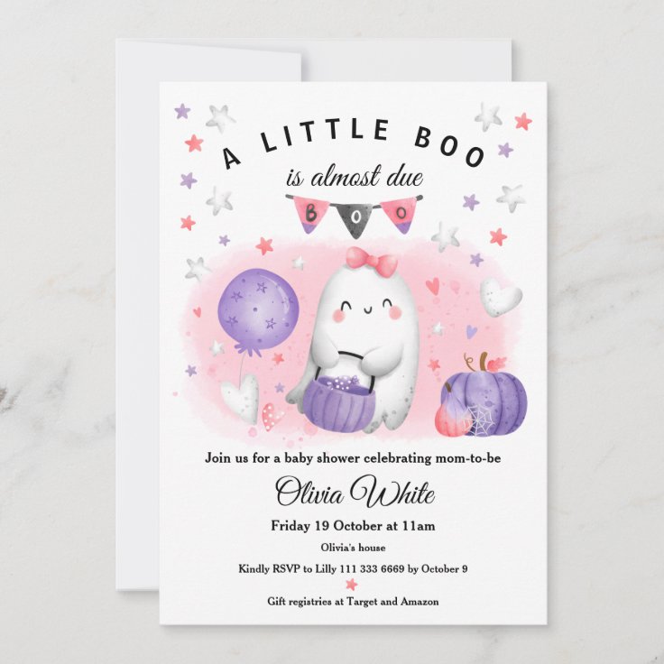 Halloween Little Boo Baby Girl Shower Invitation | Zazzle