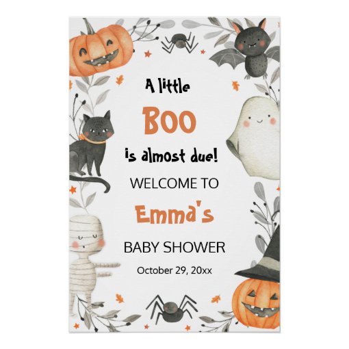 Halloween Little Boo Baby Shower Welcome Poster | Zazzle