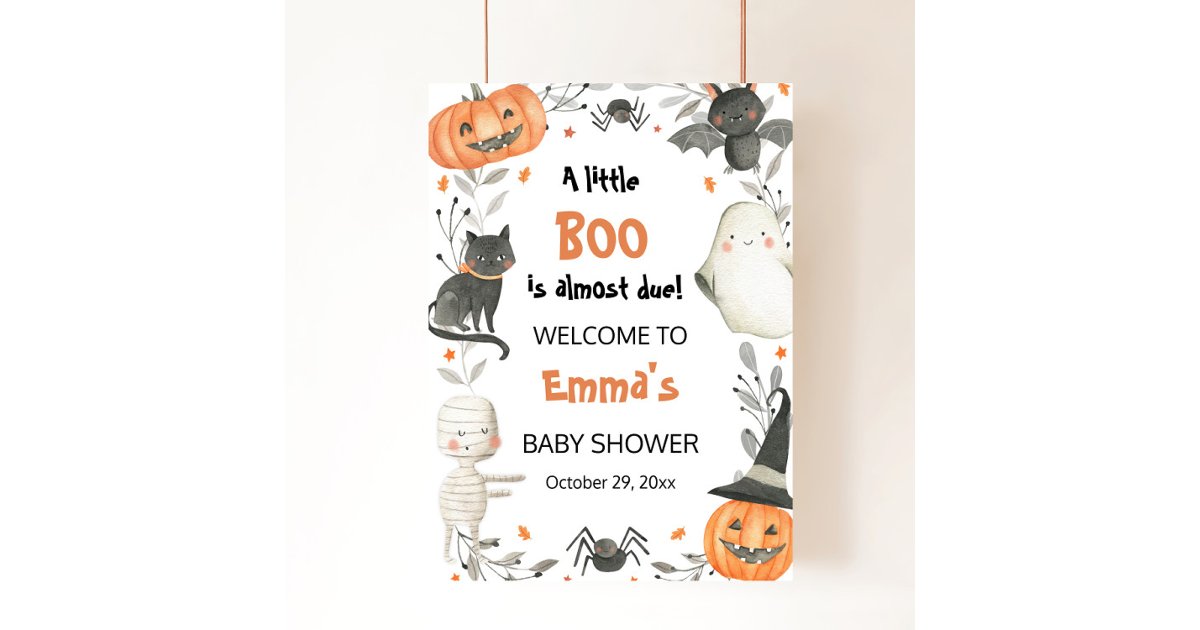 Halloween Little Boo Baby Shower Welcome Poster | Zazzle