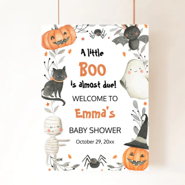 Halloween Little Boo Baby Shower Welcome Poster | Zazzle