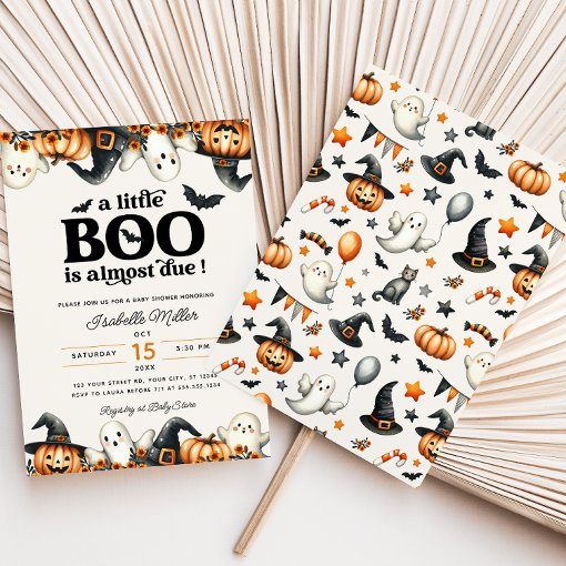 Halloween Little Boo Fall Pumpkin Baby Shower Invitation | Zazzle
