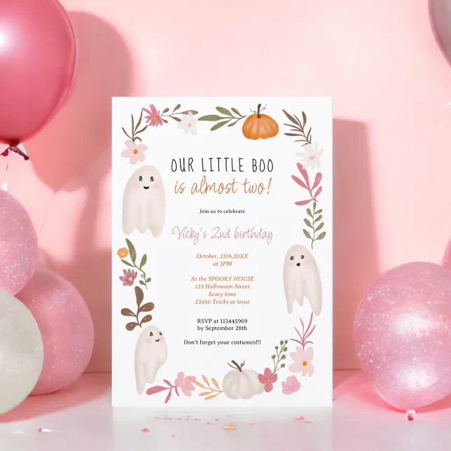 Halloween little boo Ghosts Cute kids 2nd birthday Invitation | Zazzle