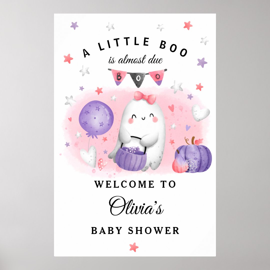 Halloween Little Boo girl Baby Shower Welcome Sign | Zazzle