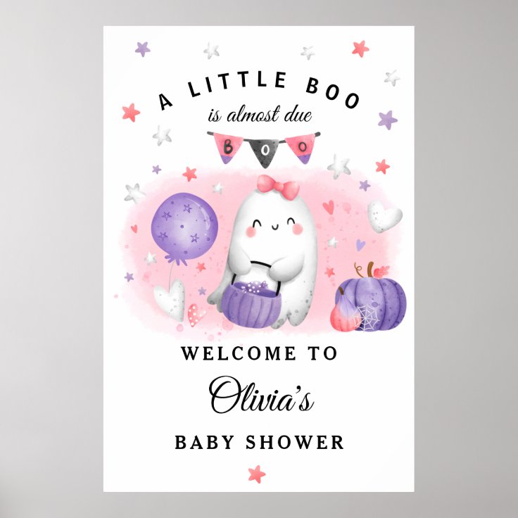 Halloween Little Boo girl Baby Shower Welcome Sign | Zazzle