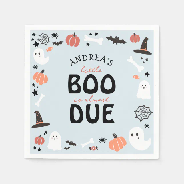 Halloween Little Boo is Almost Due Baby Boy Shower Napkins | Zazzle
