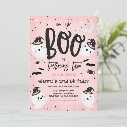 Halloween Little Boo Pink Ghost 2nd Birthday Party Invitation | Zazzle