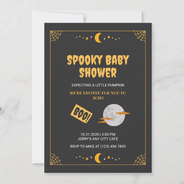 Halloween Little Boo Spooky Black Baby Shower Invitation | Zazzle