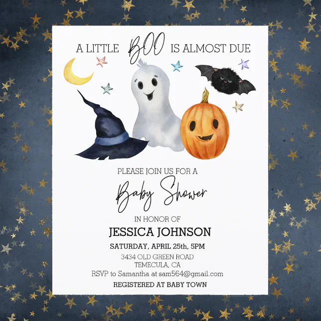 Halloween Little Boo Watercolor Baby Shower | Zazzle