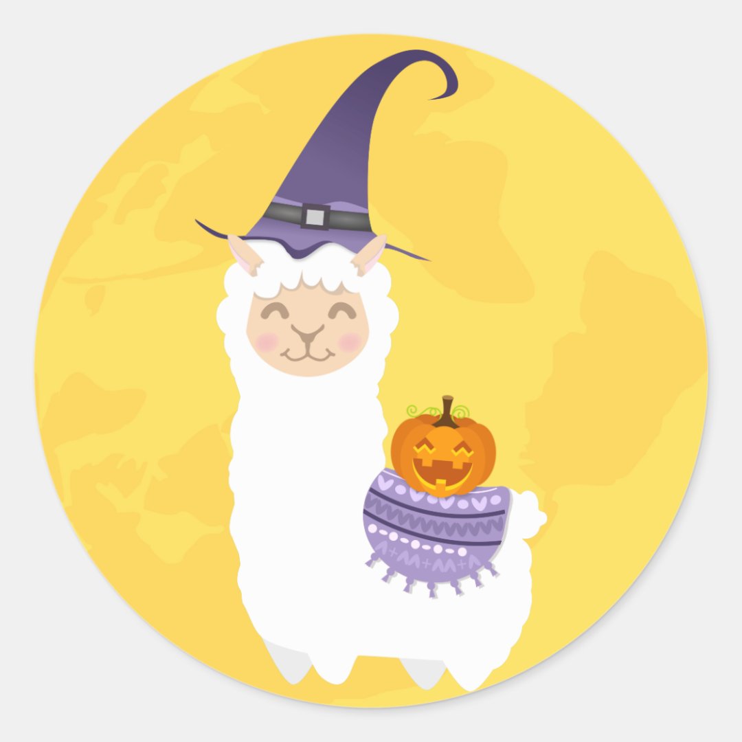 Halloween Llama Classic Round Sticker | Zazzle