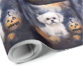 Halloween Maltese With Pumpkins Scary Wrapping Paper | Zazzle