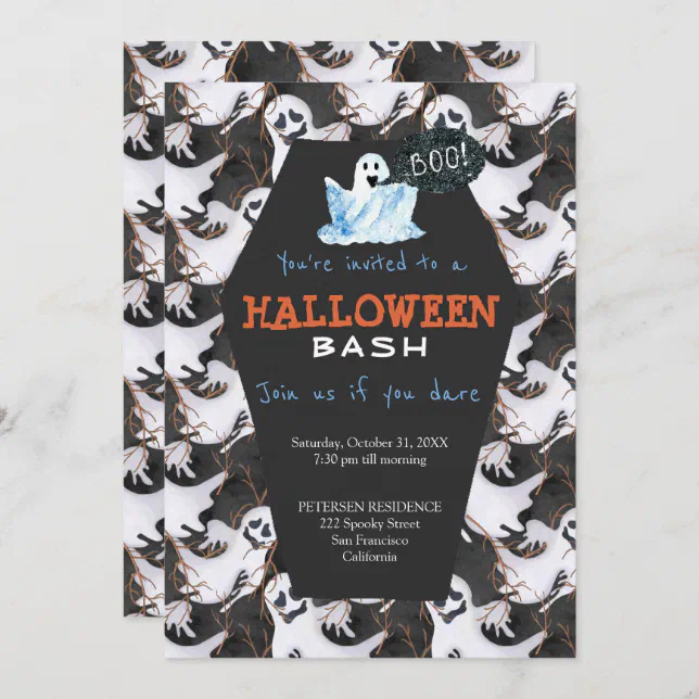 Halloween modern black and white ghosts party invitation | Zazzle
