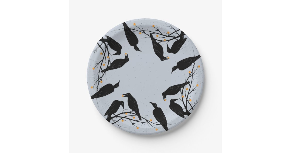 Halloween Modern Black Ravens Minimalist Pattern Paper Plates | Zazzle